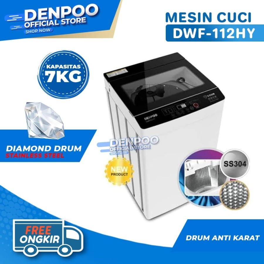 Jual DENPOO MESIN CUCI FULL AUTO DWF-12HY 7 KG Stainless Steel Inner Tub | Shopee Indonesia