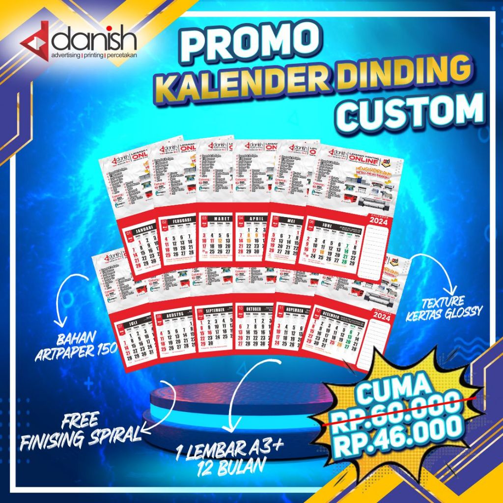 Jual KALENDER 2024 CUSTOM KALENDER DINDING ISI 12 LEMBAR/1 lembar 1 ...