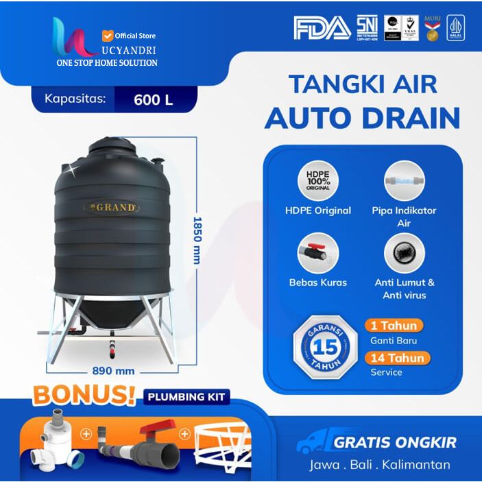 Jual TANGKI TANDON TOREN AIR GRAND TEDMOND DRAIN TMD 600 LITER Tangki ...