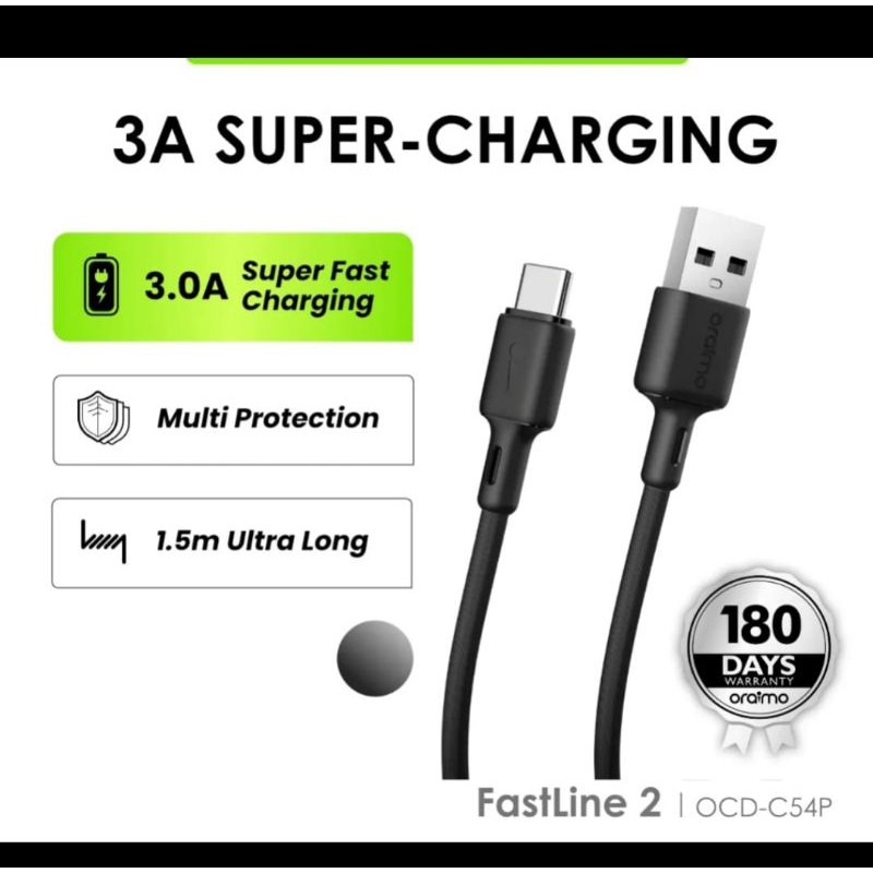 Jual Oraimo Data Cable Type-C Fastline 2 Kabel Android 3A Fast Charging ...