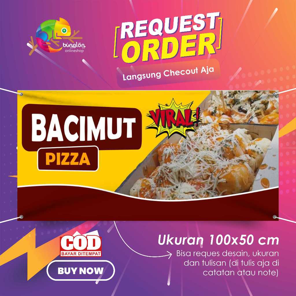 Jual Spanduk 100x50 Banner Bacimut Baso Aci Imut Custom Desain | Shopee ...
