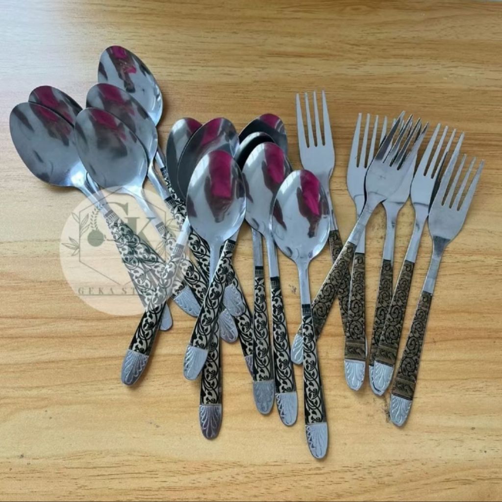 Jual 2 LUSIN SENDOK MAKAN DAN SENDOK GARPU MOTIF BATIK BAHAN STAINLESS ...