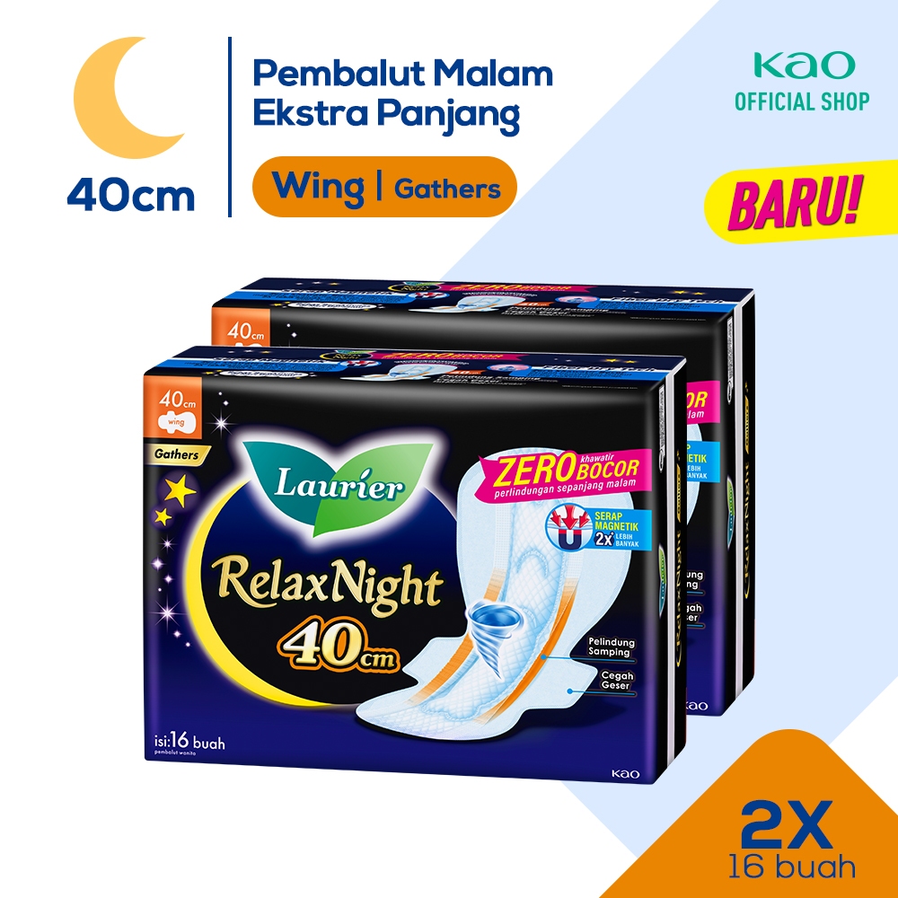 Jual Laurier Relax Night Pembalut Wanita Malam Panjang 40cm Wing Gathers Perlindungan Tidur ...
