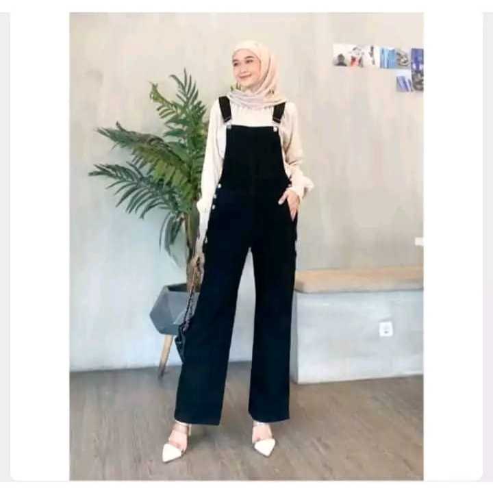 Jual (realpict) Overall Jeans Jumpsuit Wanita Biru Dan Hitam / Celana ...