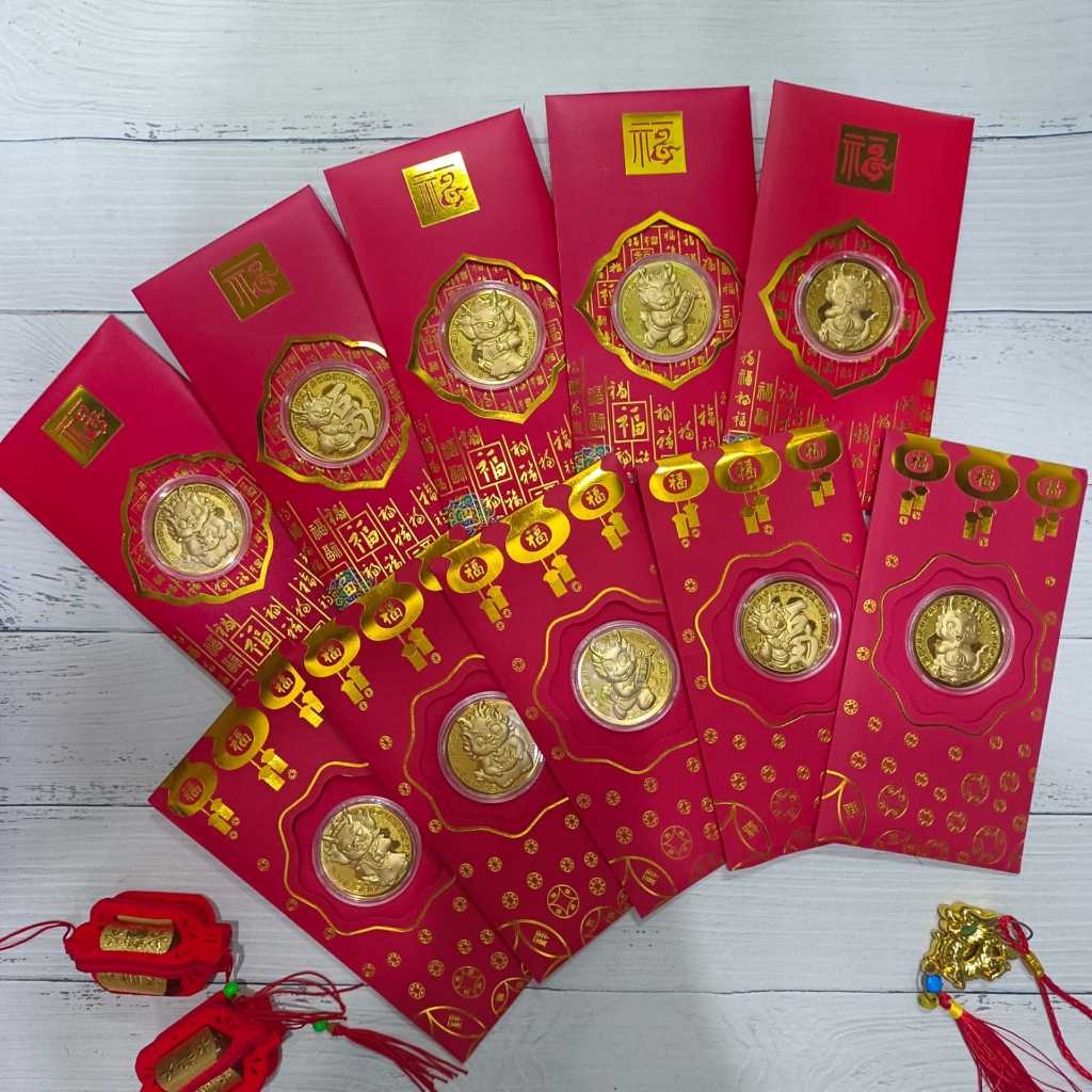 Jual Angpao Premium dengan Koin Naga Lapis Emas 2024 / Amplop Angpao ...