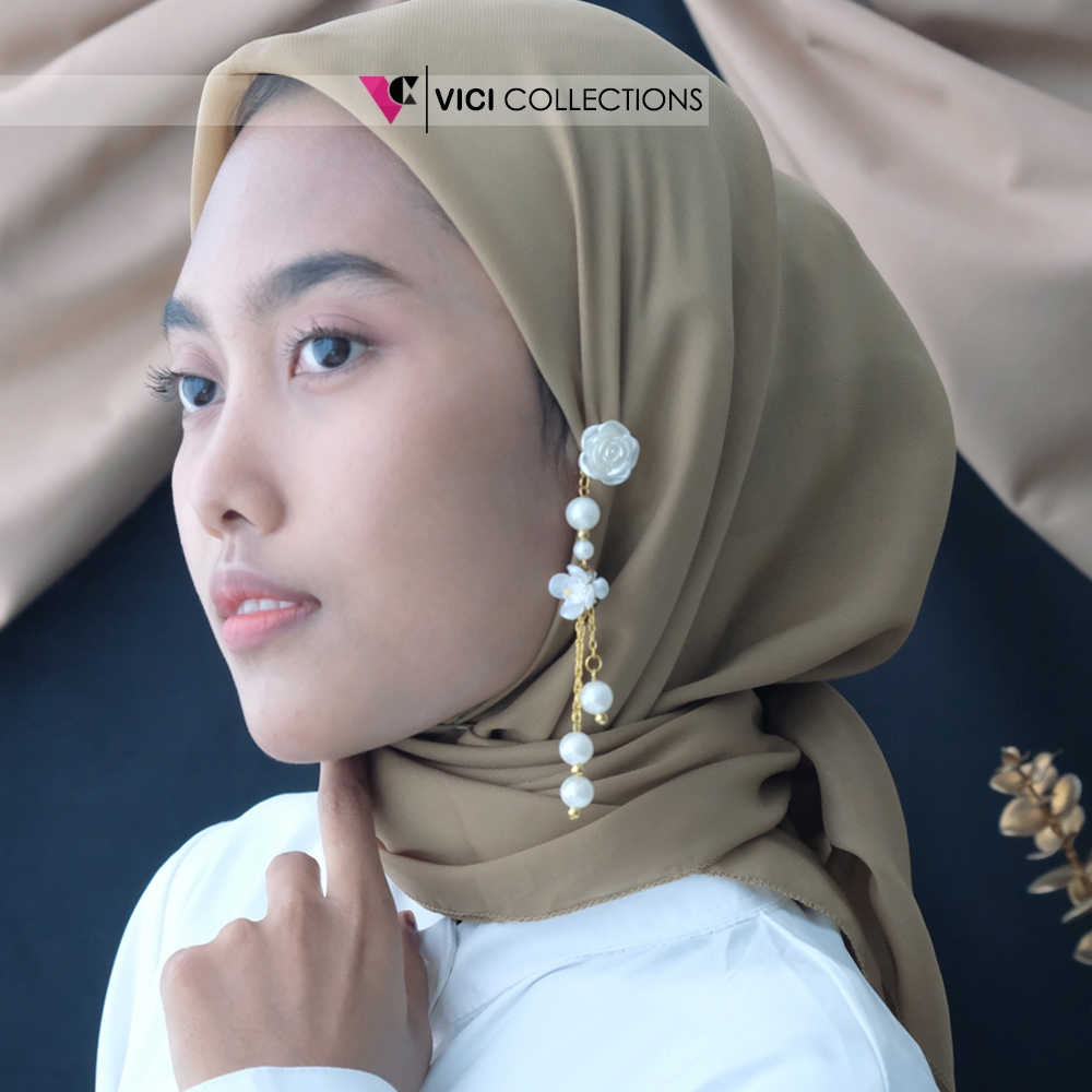 Jual Anting Jepit Hijab Juntai Mutiara Bunga Pin Jilbab Anting Fashion ...
