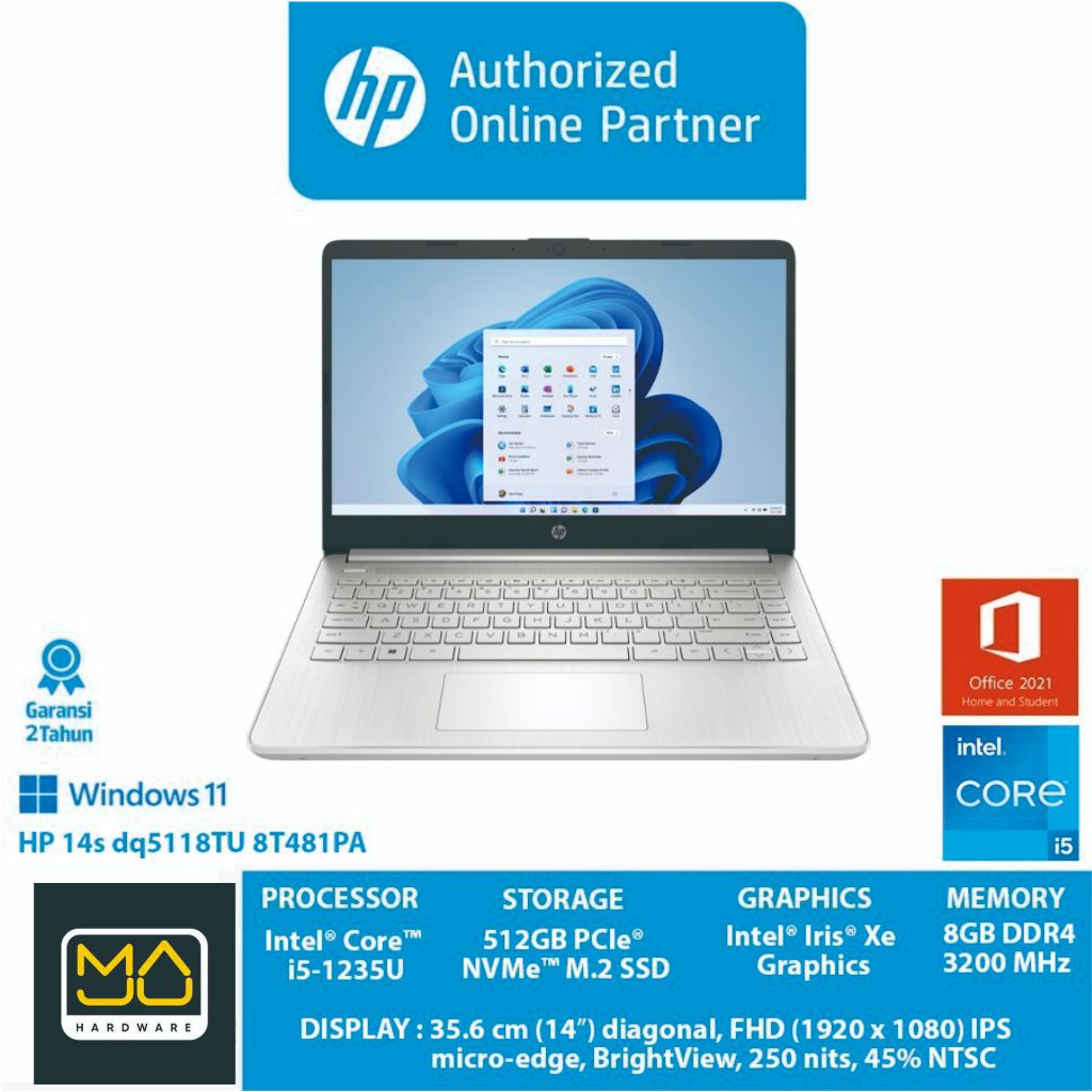 Jual Laptop HP 14S DQ5118TU Core i5 1235U 8GB 512SSD W11+OHS 14.0 FHD ...