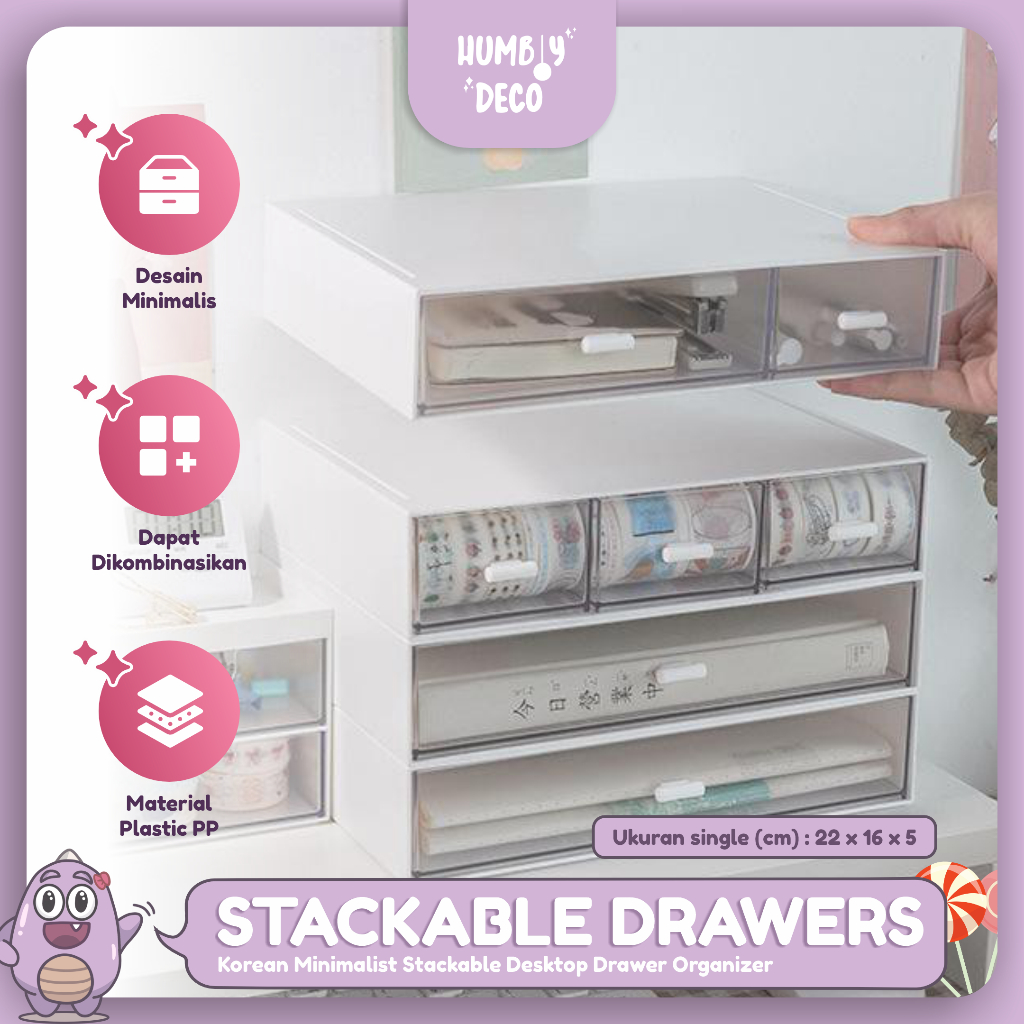 Jual Humbly Deco - Korean Minimalist Stackable Desktop Drawer Organizer ...