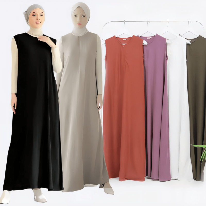 Jual Dress Jumbo Tanpa Lengan Rayon Twill Gamis Span Resleting Depan ...