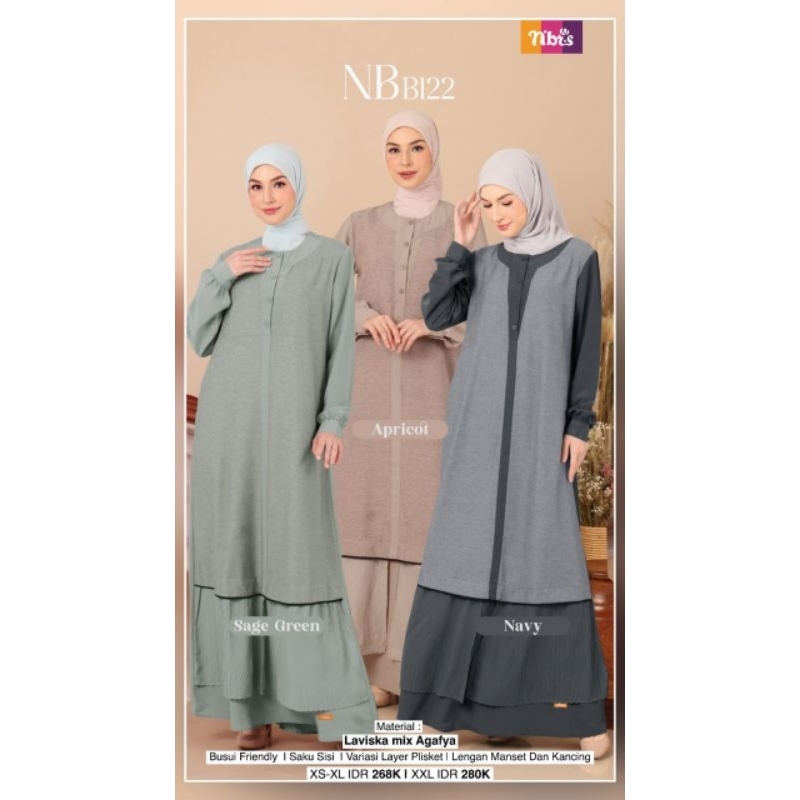 Jual NB B122 Apricot navy sage green - Busui Friendly- Saku Sisi- Variasi Layer Plisket- Lengan ...
