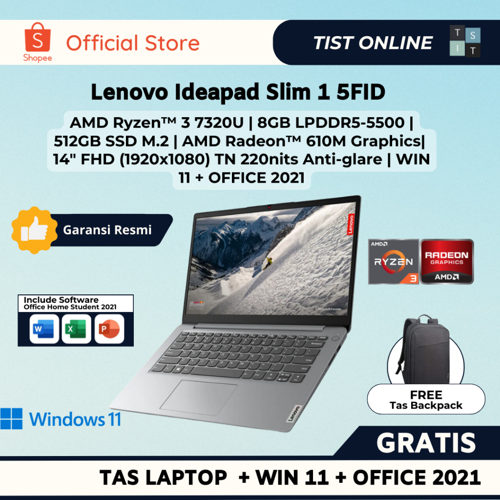 Jual Lenovo IP1 Slim 1 82VF005FID R3 7320U/8GB/512GB SSD/14" FHD/W11 ...