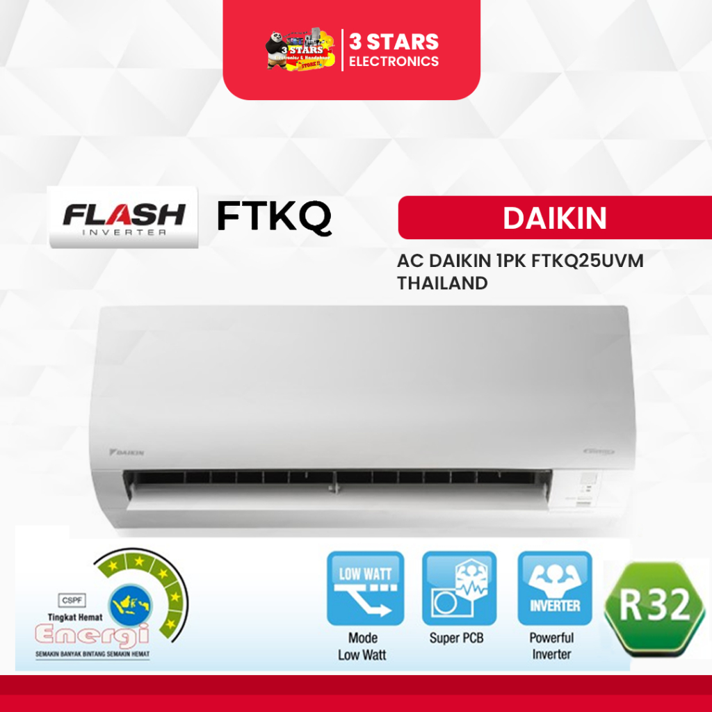 Jual AC DAIKIN 1PK FTKQ25UVM FLASH INVERTER THAILAND R32 | Shopee Indonesia