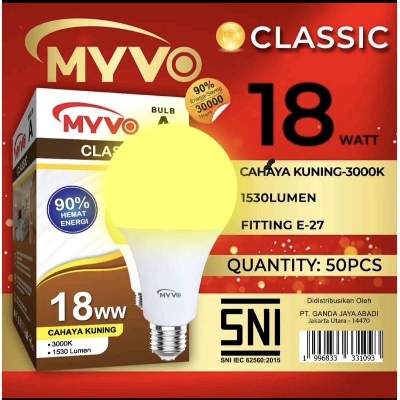 Jual Lampu Bohlam Led Bulb Classic 18 Watt Cahaya Kuning Myvo | Shopee ...