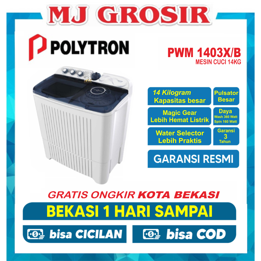 Jual MESIN CUCI POLYTRON PWM 1402 /1403 14KG / 1203 12KG 2 TABUNG PUTARAN KENCANG DAN HEMAT ...