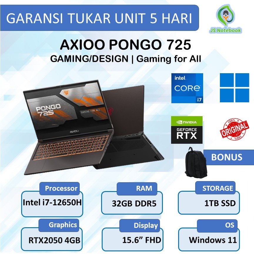 Jual Laptop Axioo Pongo 725 RTX2050 4GB i7-12650H 32GB 1TB SSD Win11 ...