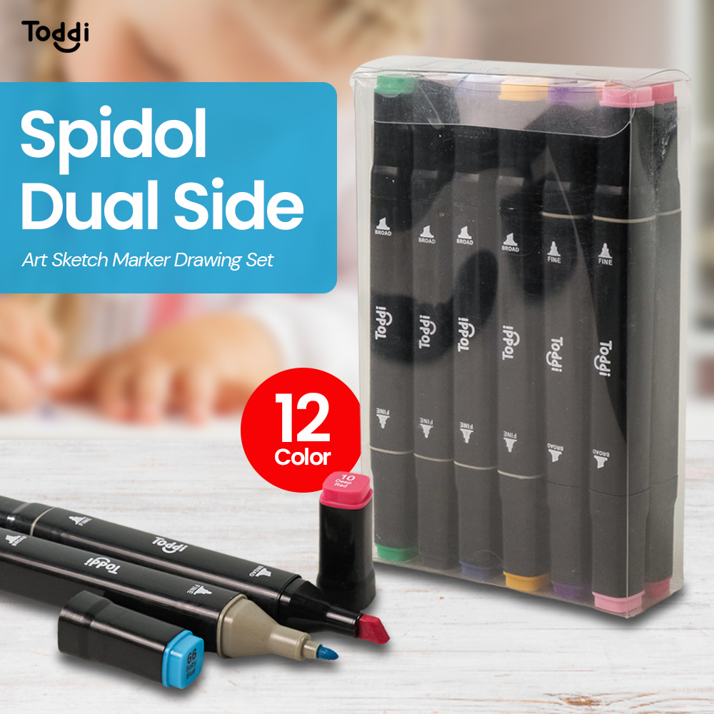 Jual Spidol Gambar / Spidol Dual Side Art Sketch Marker Drawing Set 12 ...