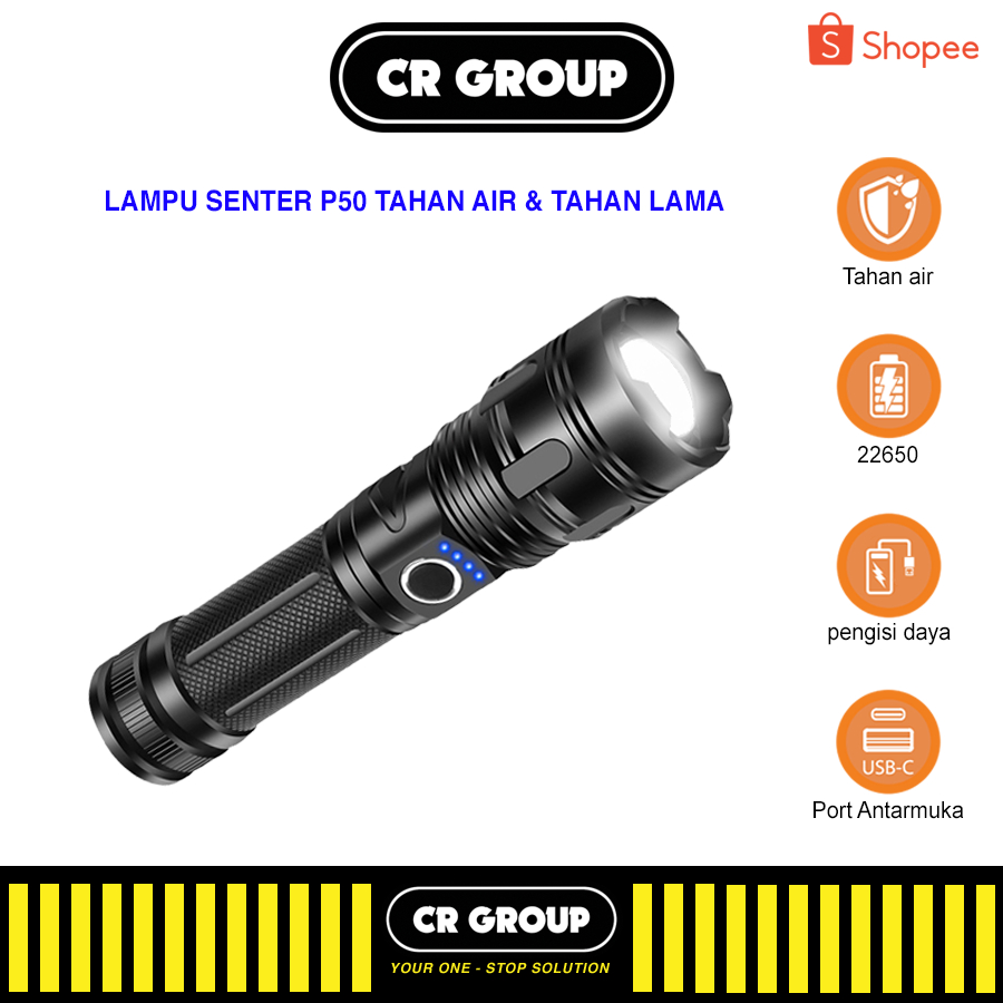 Jual [CRGROUP] Senter LED 5 Mode Jarak Jauh 10K Lumens Rechargeable USB ...