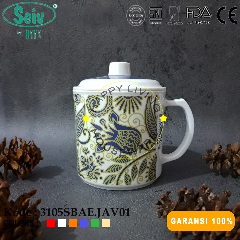 Jual ONYX Black Flower Mug Cangkir Tutup Besar 600ml Gelas Tutup 3105 ...