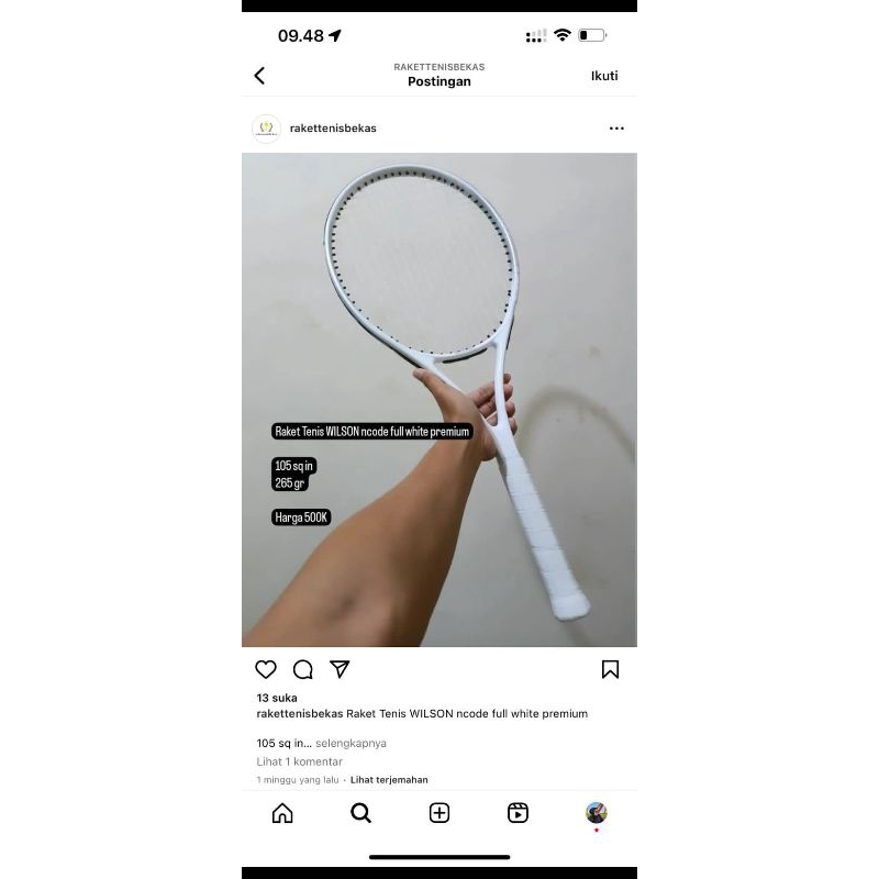 Jual raket tenis wilson ncode full white premium | Shopee Indonesia