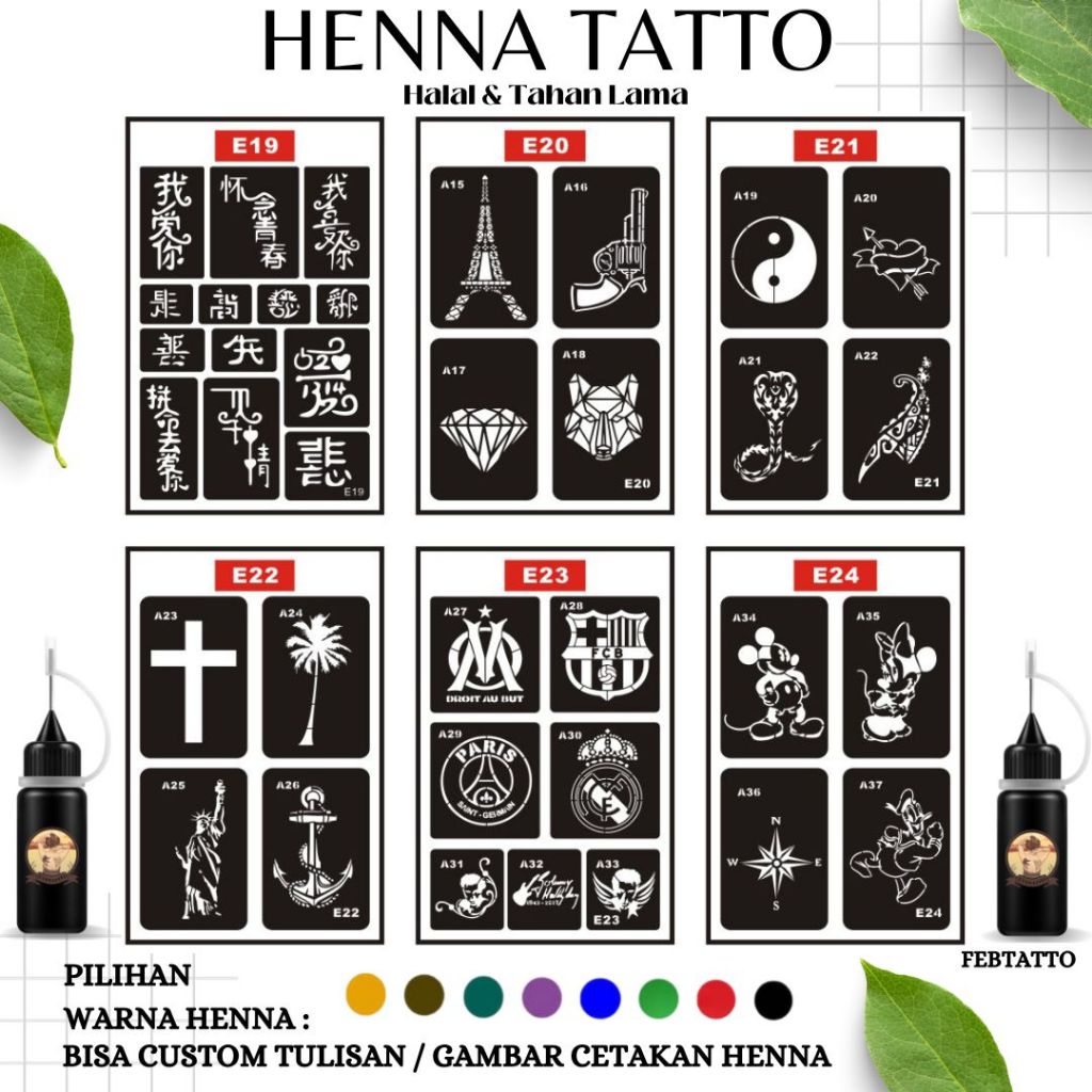 Jual Henna Tato Halal Tahan Lama Bisa Custom Hena Kit 10ml HEN E19 ...