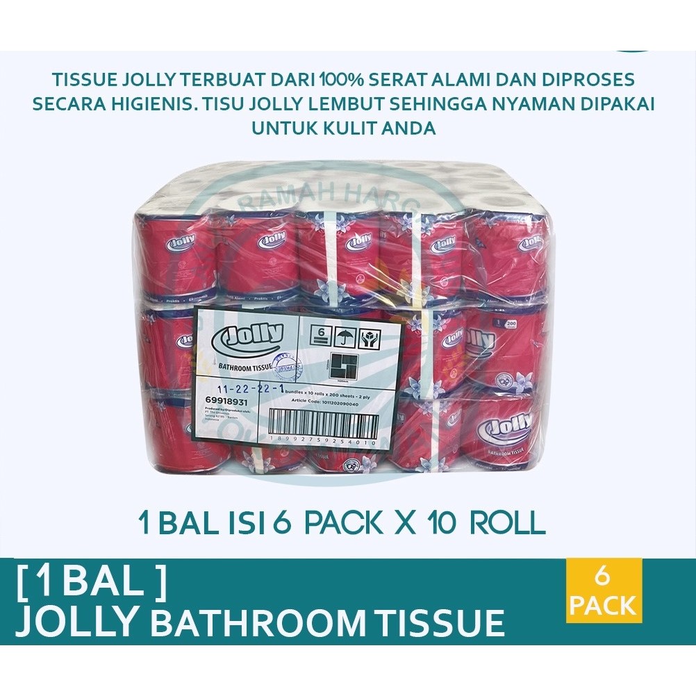 Jual Tissue Jolly Bathroom 200 Sheet / Tisu Toilet 1 BAL isi 6 PACK ...