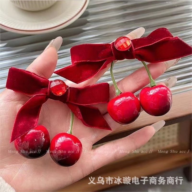 Jual (CRI0005) 2pcs Jepit Rambut Velvet Cherry Permata Merah | Shopee ...