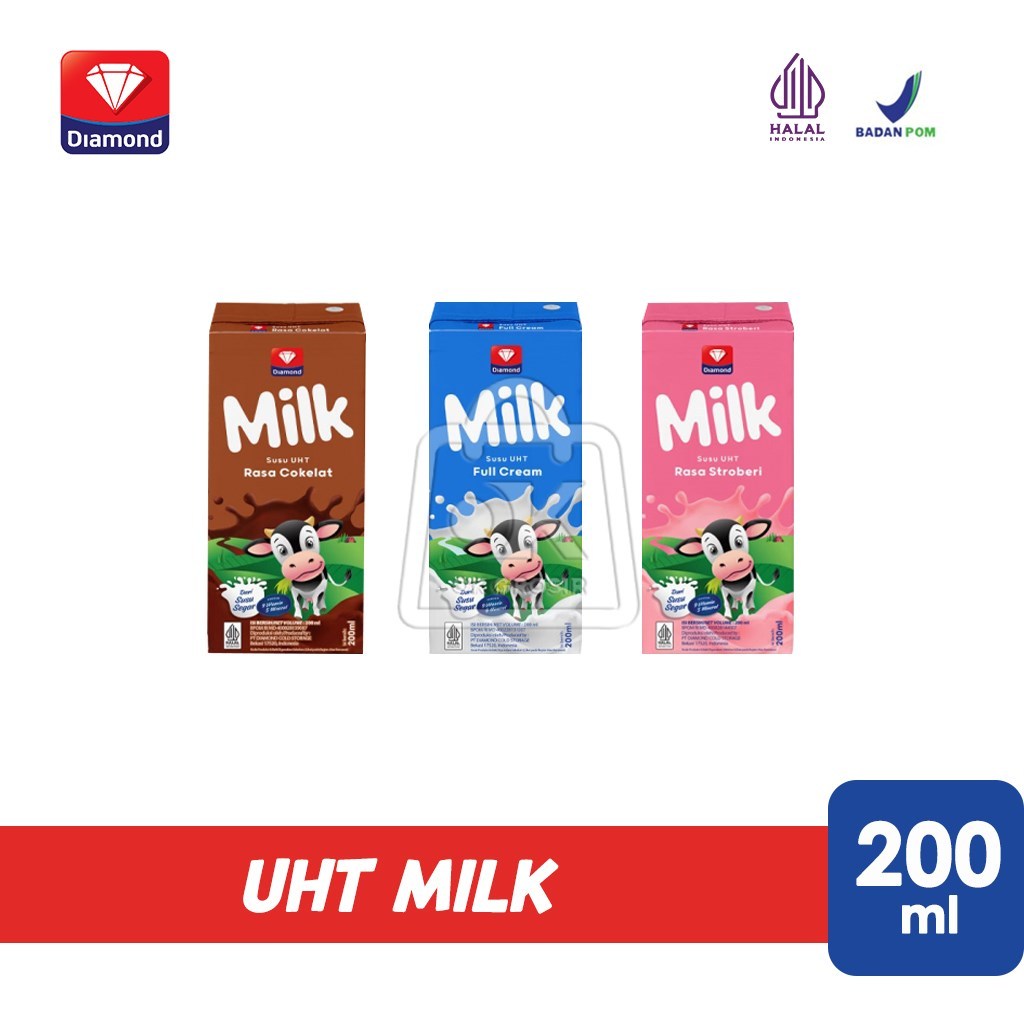 Jual Susu UHT Diamond Cokelat / Strawberry / Full Cream (200 ml ...