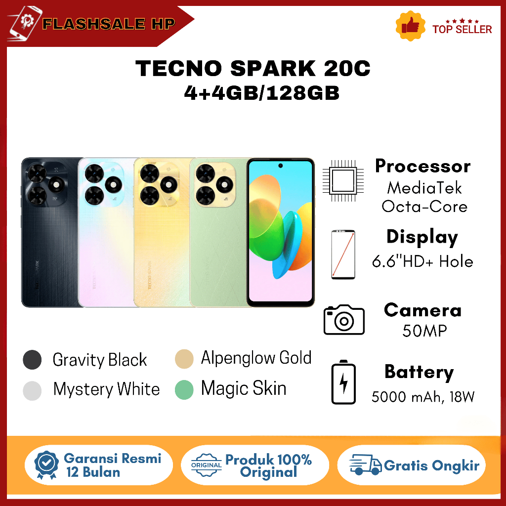 Jual Tecno Spark 20c Ram 4GB/128GB & 8/128GB GARANSI RESMI TECNO ...