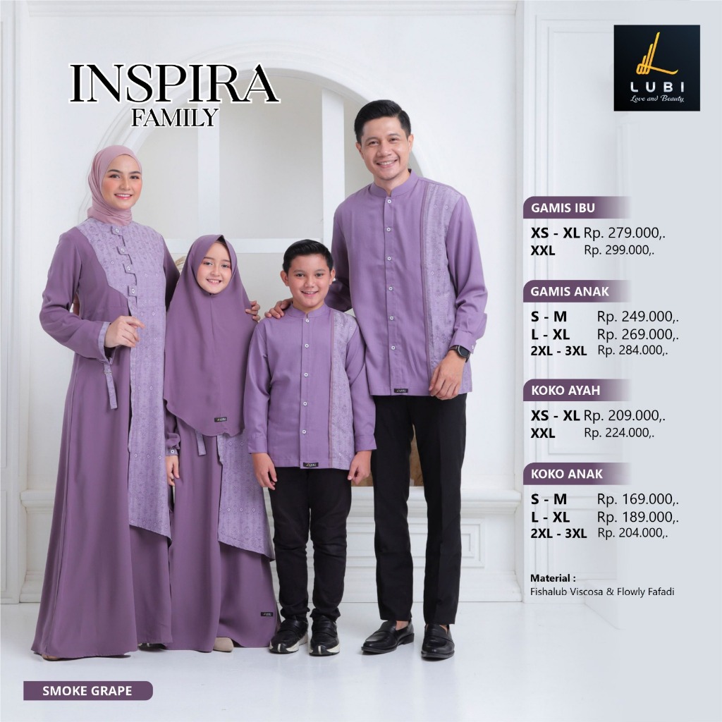 Jual Sarimbit Keluarga 2024 Lubi Inspira Family Smoke Gray Baju Couple ...