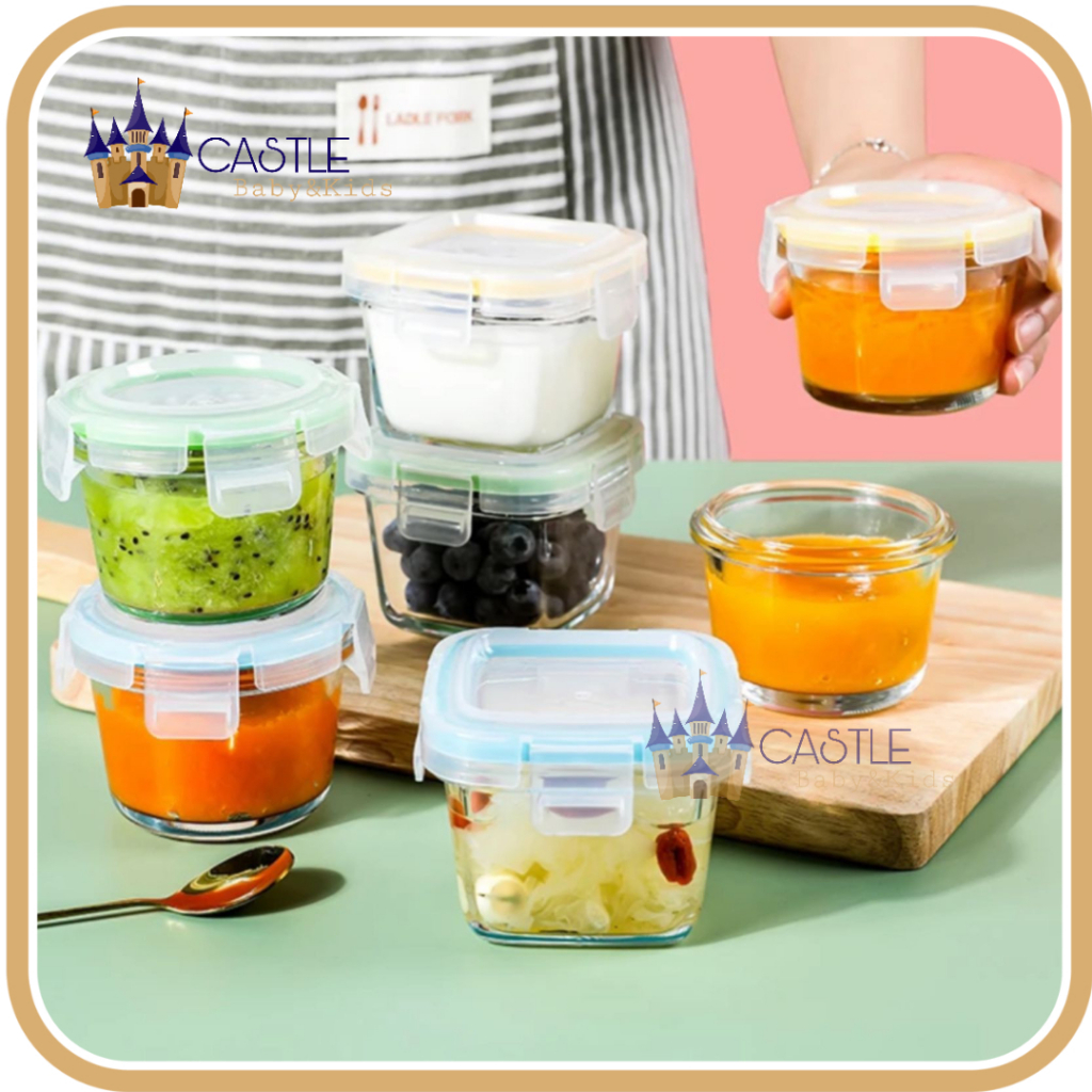 Jual BENTUK KOTAK ISI 3PCS 180ml Baby Glass Food container Mpasi ...