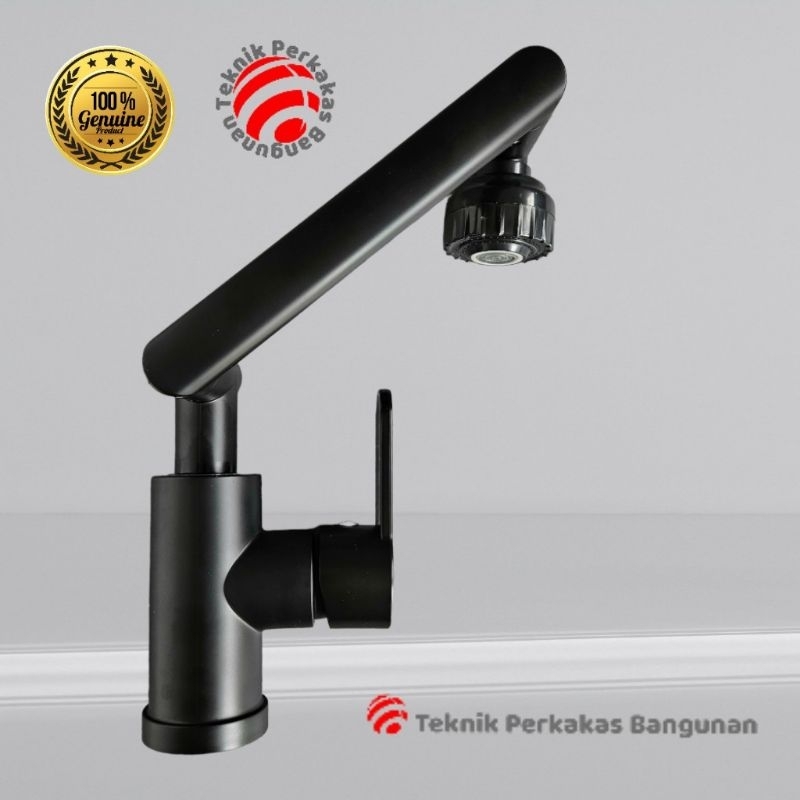 Jual Kran wastafel cuci tangan cuci piring putar 360° Hitam stainless ...