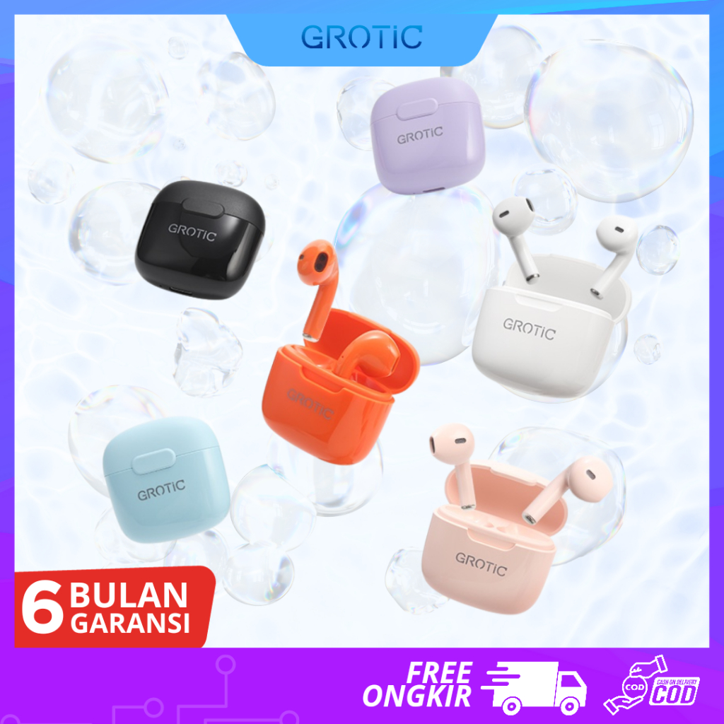Jual GROTIC Headset Bluetooth TWS Macaron Earphone Wireless Stereo Bass ...