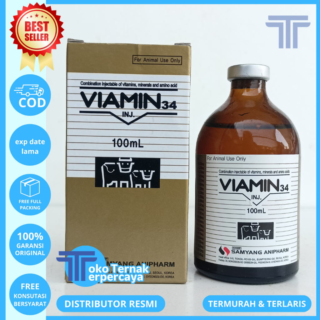 Jual VIAMIN 34 INJ 100ML - Vitamin Asam Amino Mineral Komplit Hewan ...
