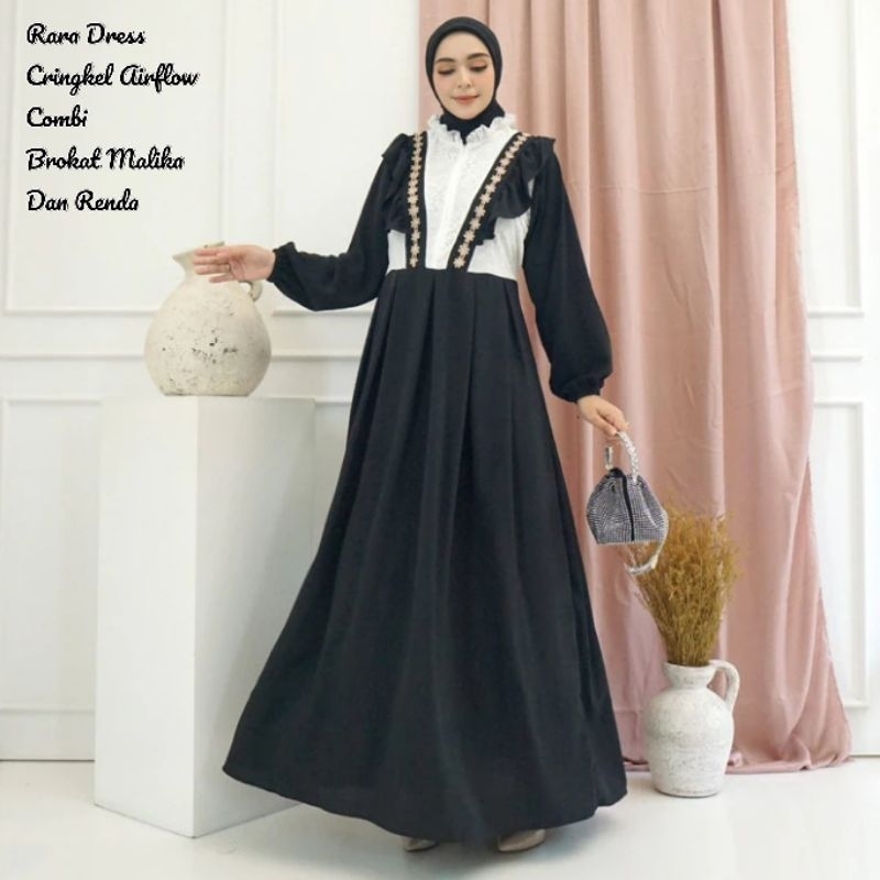 Jual Gamis Putih Dan Hitam Cringkel Airflow Brokat Renda Series Rara ...