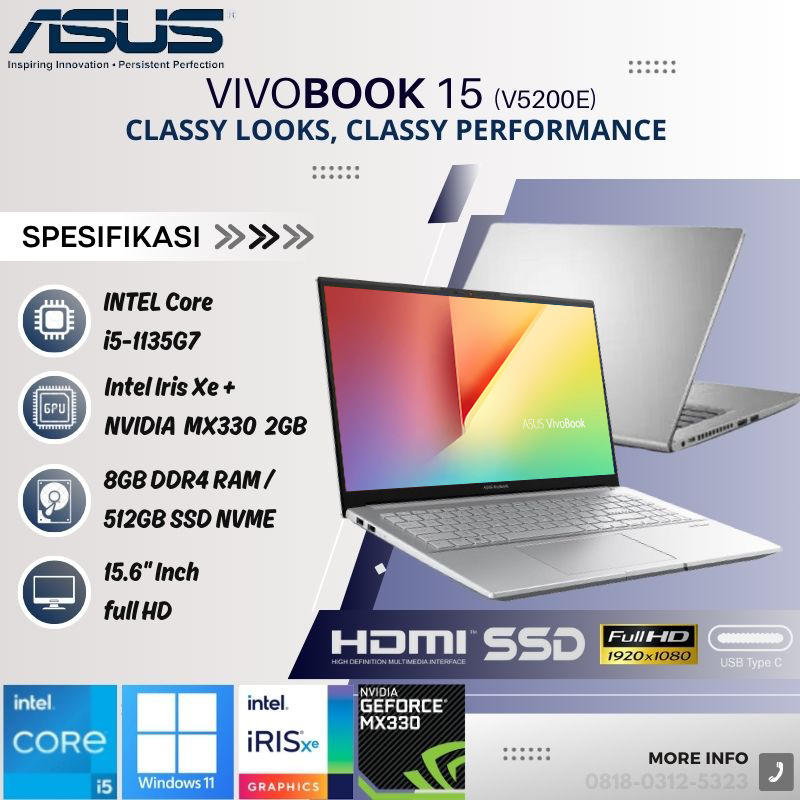 Jual Laptop Asus Vivobook 15 V5200E CORE I5-1135G7 RAM 8GB 512SSD ...