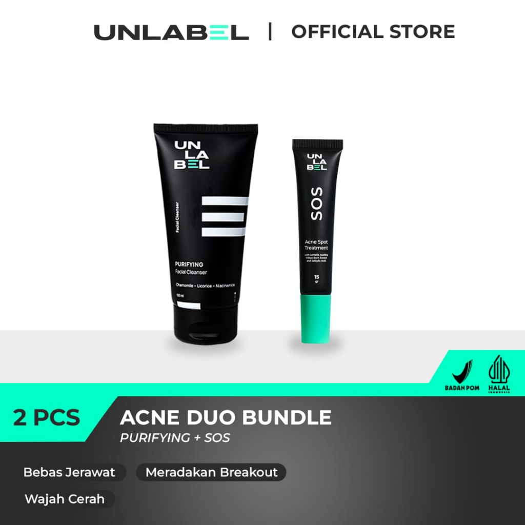 Jual UNLABEL - Acne Duo Bundle (Purifying Facial Cleanser + SOS Acne ...