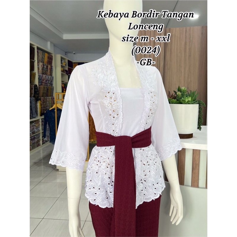 Jual kebaya bordir sutra creft kancing kelepet putih bersih | Shopee ...
