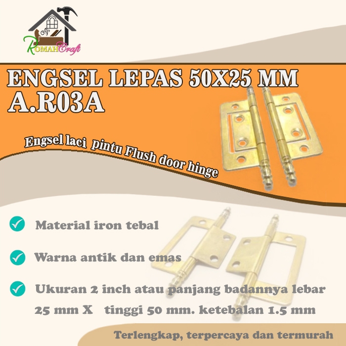 Jual (1 set) + Skrup Engsel lepas 50x25 mm A.R03A Engsel laci pintu ...