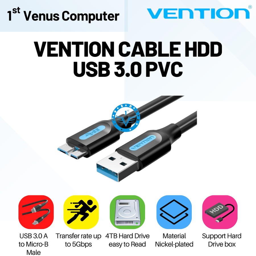Jual Kabel Data Vention Harddisk 0.5m 1m USB 3.0 to Micro B / VEN01-HDD ...