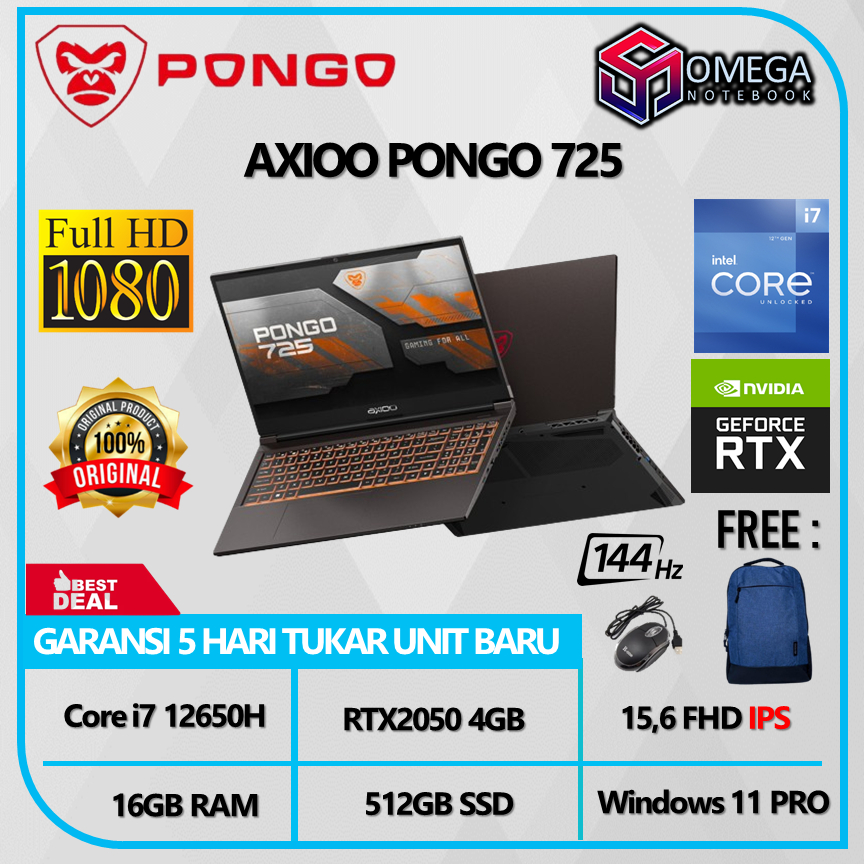 Jual Laptop AXIOO PONGO 725 i7 12650H 16GB 512GB RTX2050 4GB 15,6 FHD ...