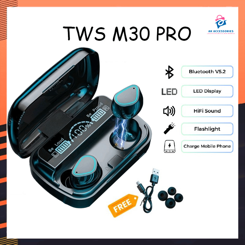 Jual AKACC TWS M30 Pro Headset Bluetooth V5.2 with Powerbank and ...