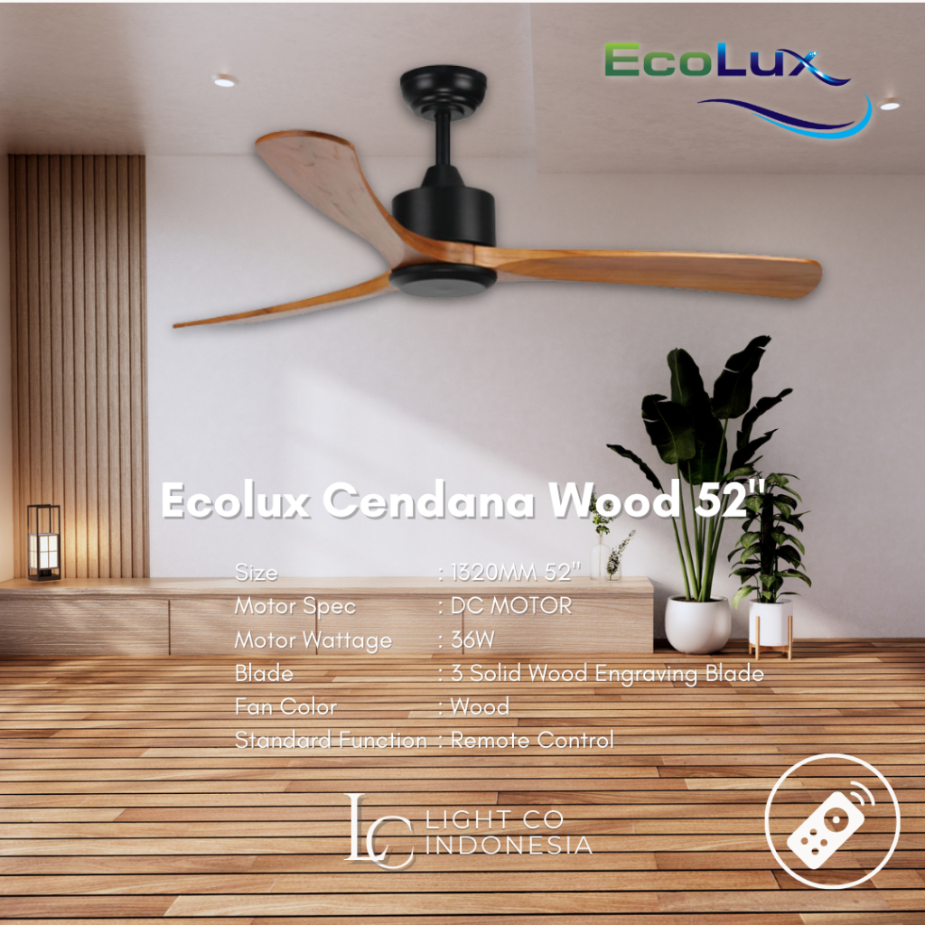 Jual [ LIGHTCO INDONESIA ] CEILING FAN ECOLUX ECO-101 CENDANA WOOD 52IN ...