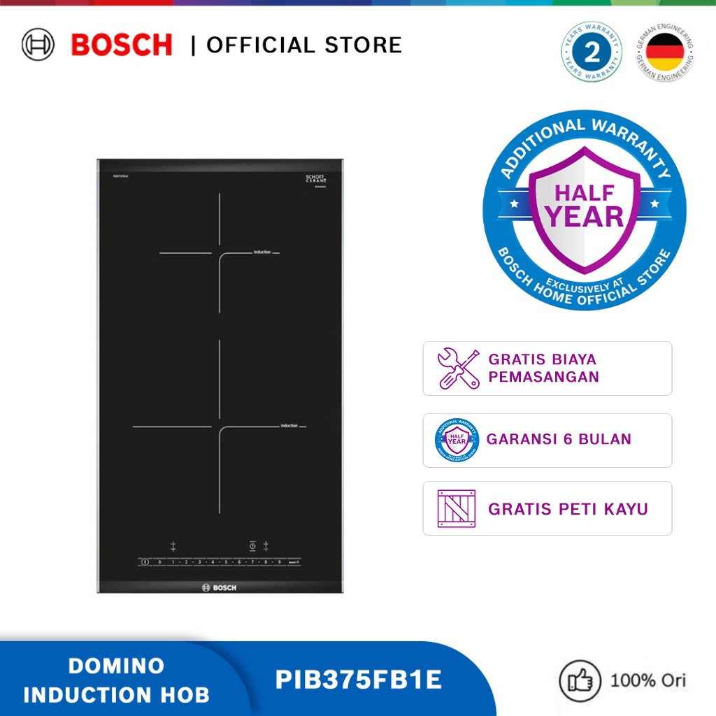 Jual Bosch PIB375FB1E Domino Induction Hob Kompor Induksi Hitam Serie 6 ...
