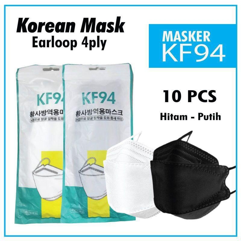Jual Masker KF94 Korea 4Ply Hitam Putih Grey Isi 10 Pcs | Shopee Indonesia