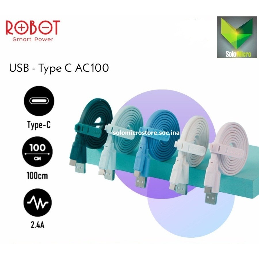 Jual ROBOT RT-AC100 Kabel Data Charger USB TYPE C 1M 2.4A Fast Charging ...
