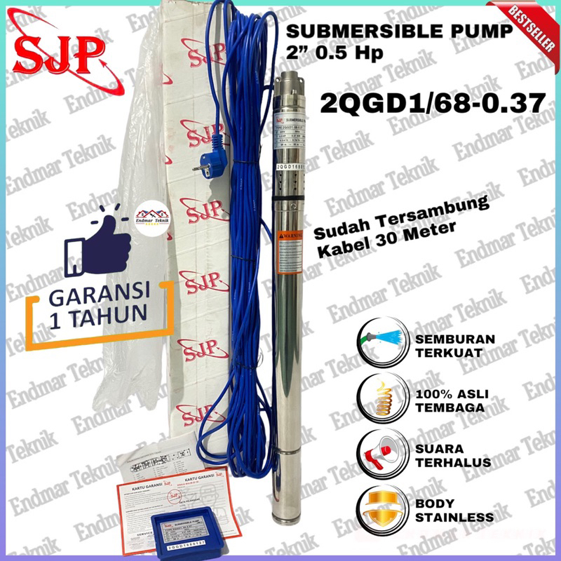 Jual SJP Pompa Celup Satelit Submersible Pump 2 inch 1/2PK 0.5HP 370 watt Kabel ±30 Meter Sudah ...