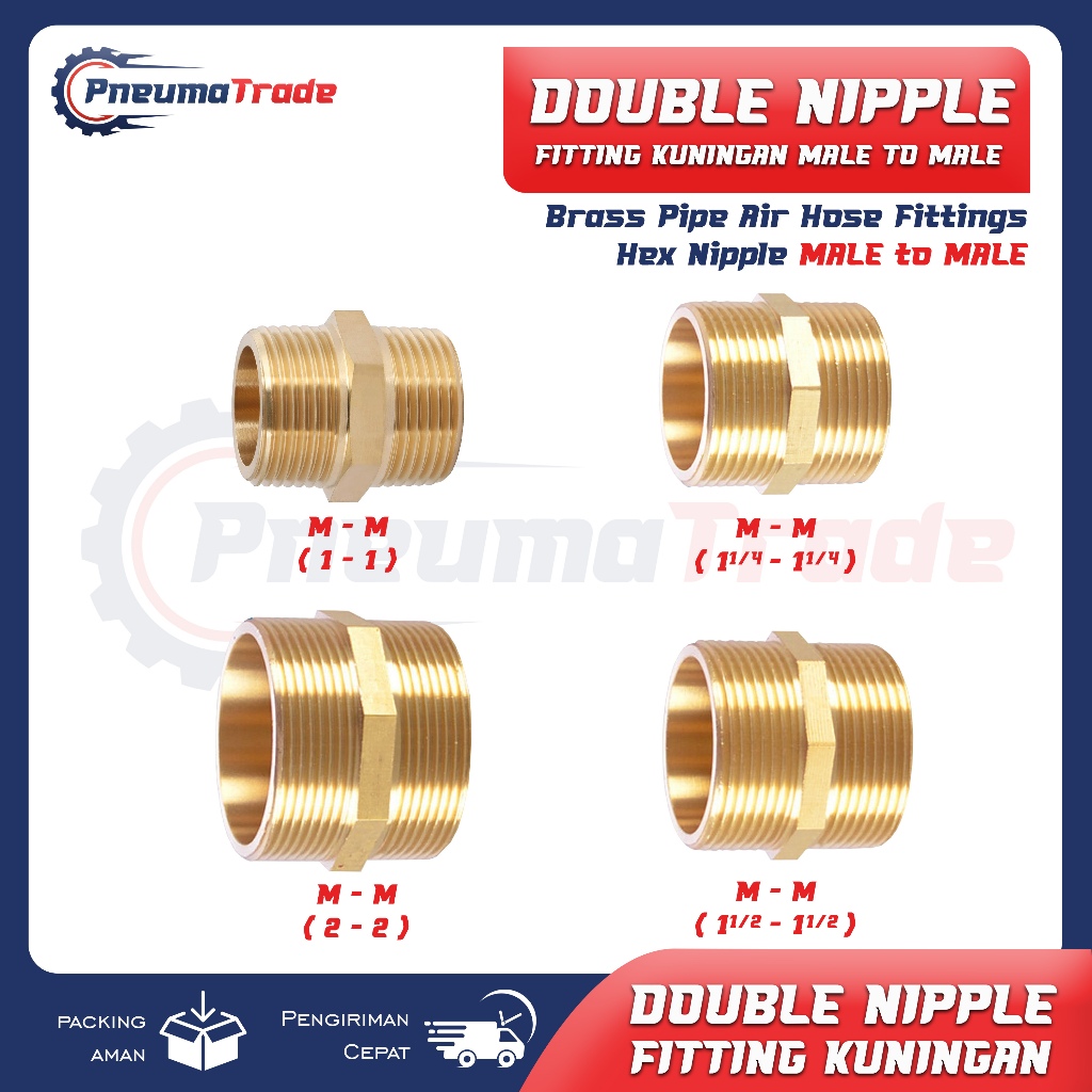 Jual Double Nepel Kuningan Drat Luar 1" 1 1/4" 1 1/2" 2" MALE TO MALE | Shopee Indonesia