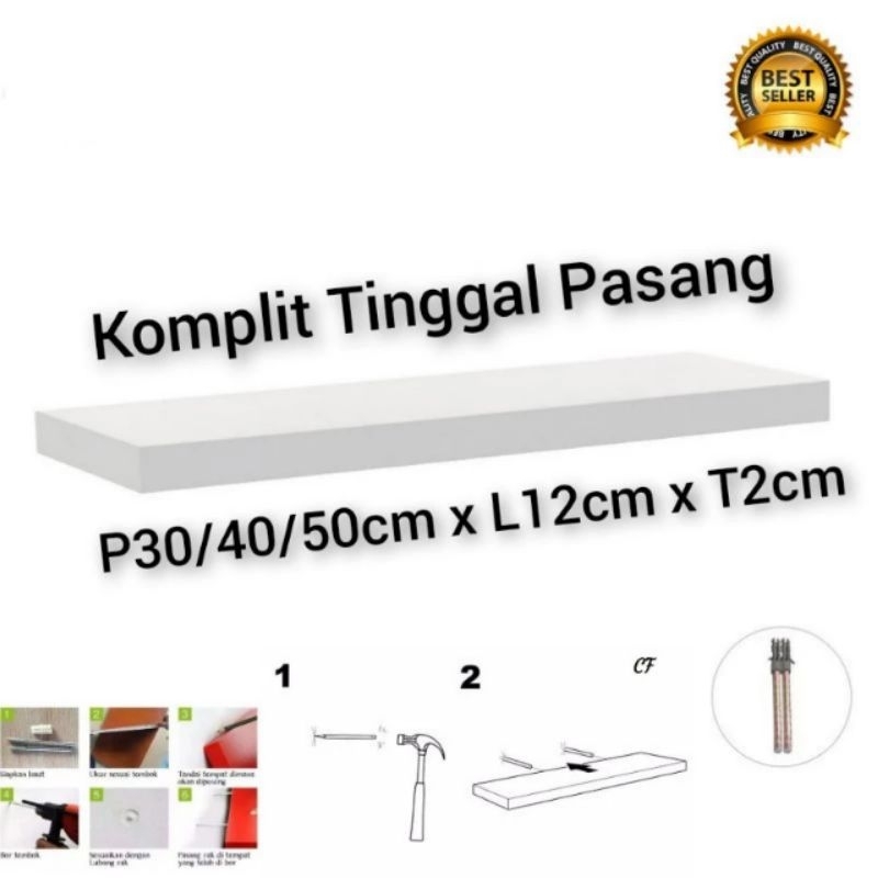 Jual Rak dinding Ambalan dinding minimalis Ukuran P.30/40/50cm x L.12cm ...