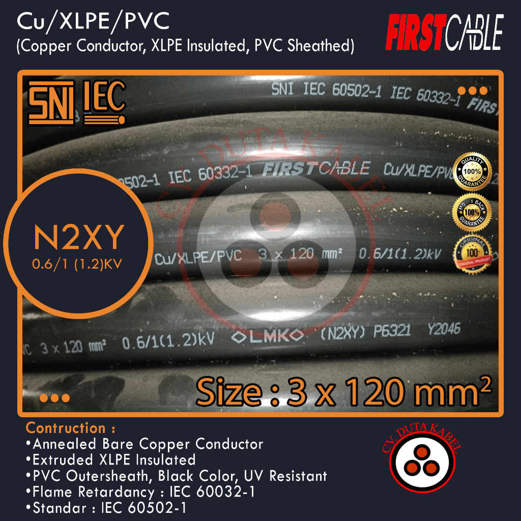 Jual Kabel N2XY 3x120 mm2 (Cu/XLPE/PVC) FIRST CABLE /3x120 mm/3x 120 mm2/3x120mm2/3 x 120 mm2 ...
