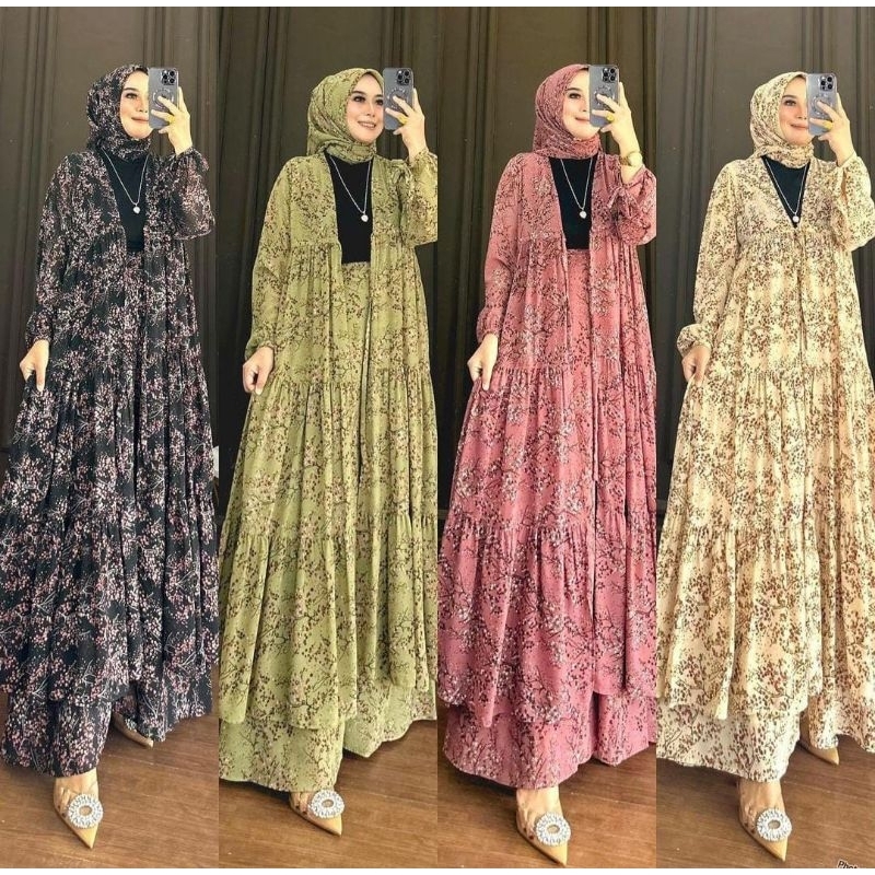 Jual NAYARA SET OUTER PLUS HIJAB SUPER JUMBO// SET OUTER BAHAN CERUTY SUPER JUMBO BISA BUSUI ...